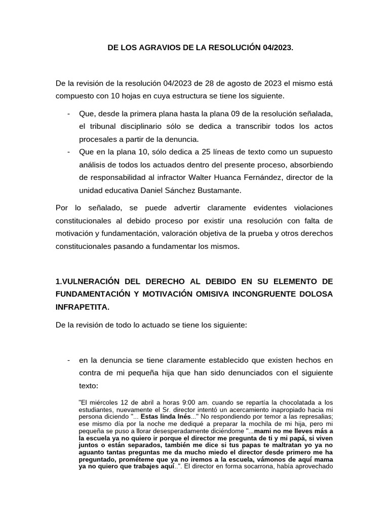 De Los Agravios de La Resolución 04 | PDF