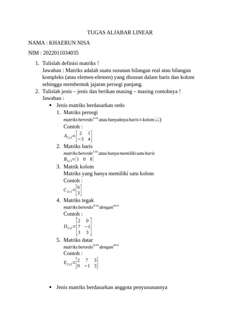 Tugas Aljabar Linear Khaerun Nisa | PDF
