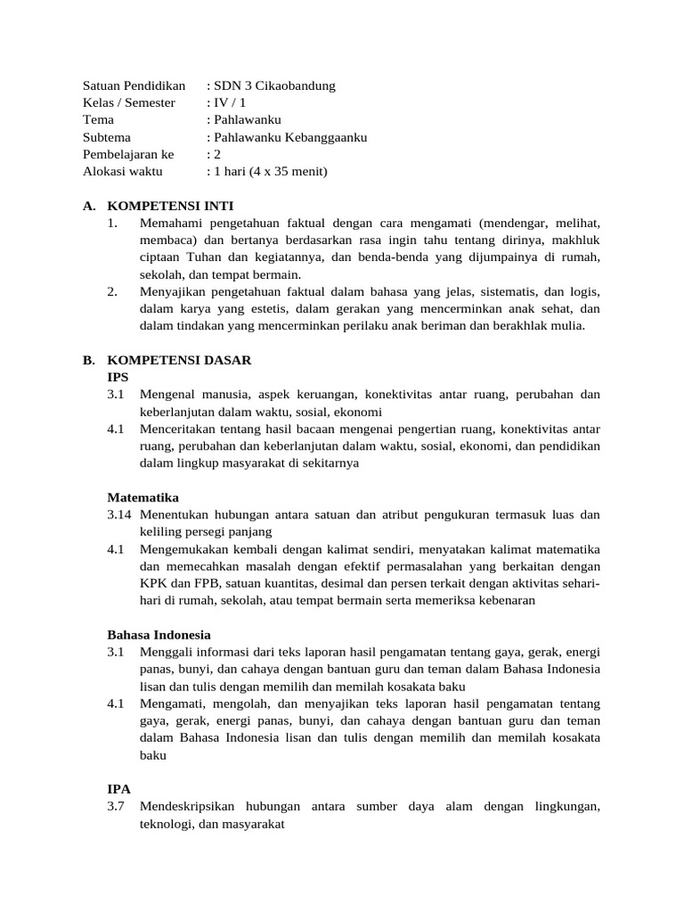 Contoh RPP Tematik Kelas 4-35801048 | PDF