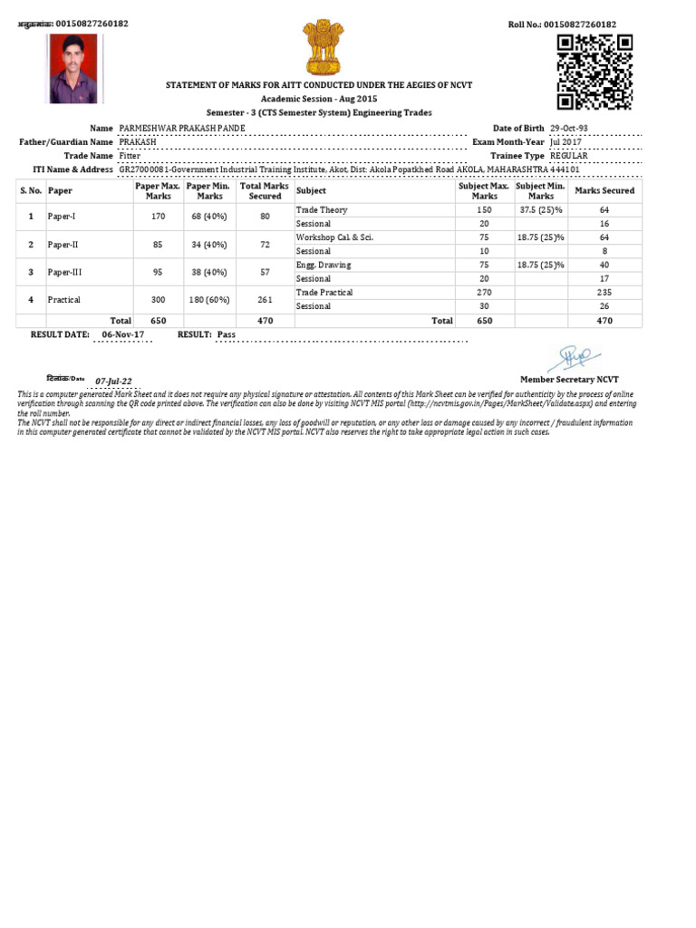 Marksheet R150827260182 3 | PDF