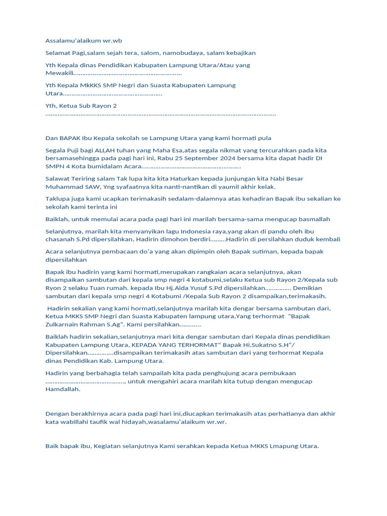 TEKS MC (Pembawa Acara) | PDF