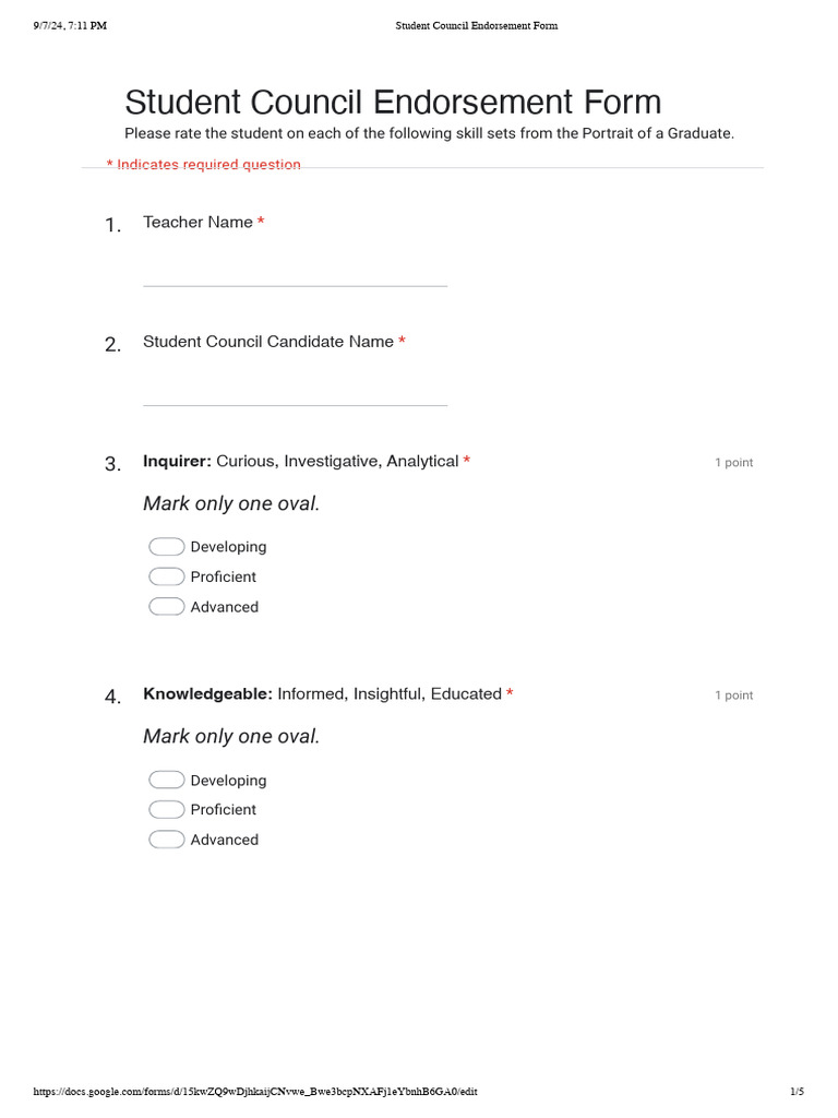 Student Council Endorsement Form | PDF