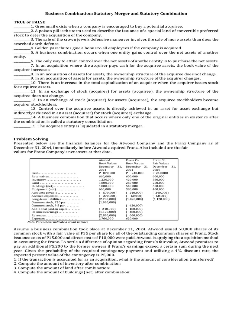 Chapter 1 - Business Combination | PDF | Mergers And Acquisitions ...