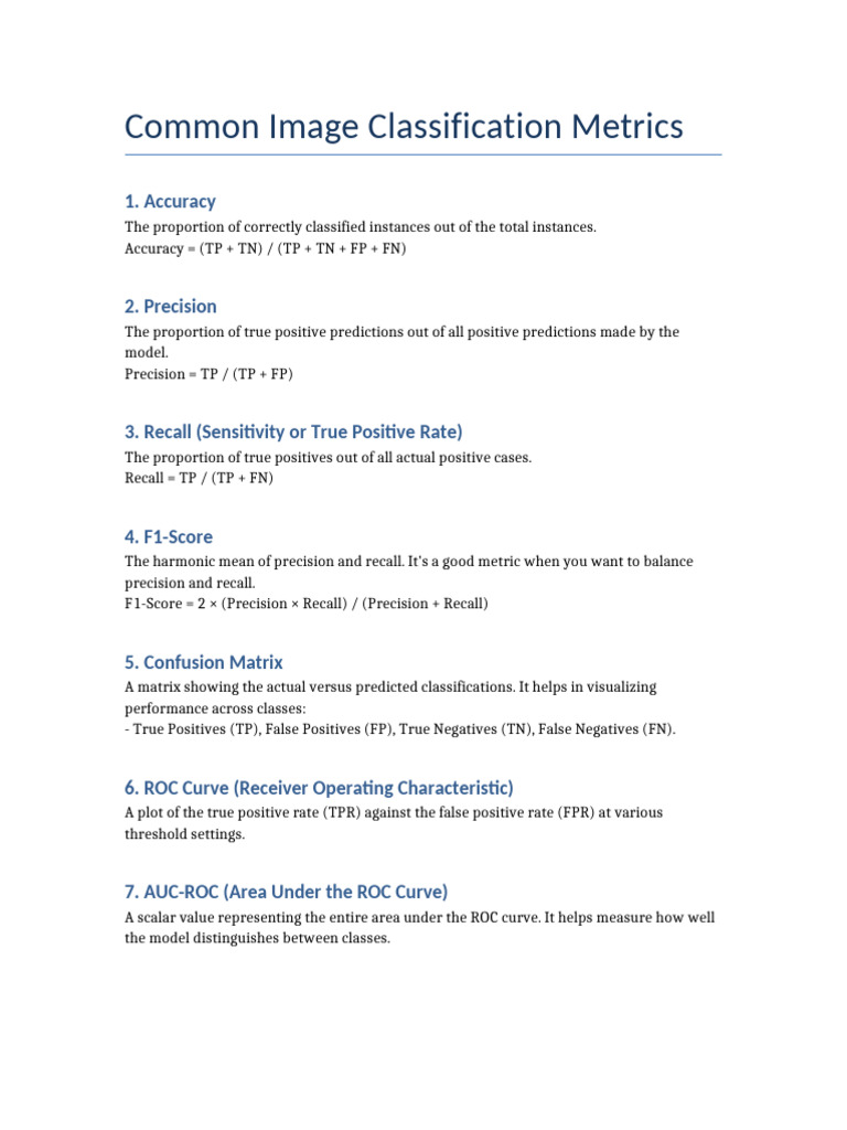 Image Classification Metrics | PDF | Teaching Methods & Materials