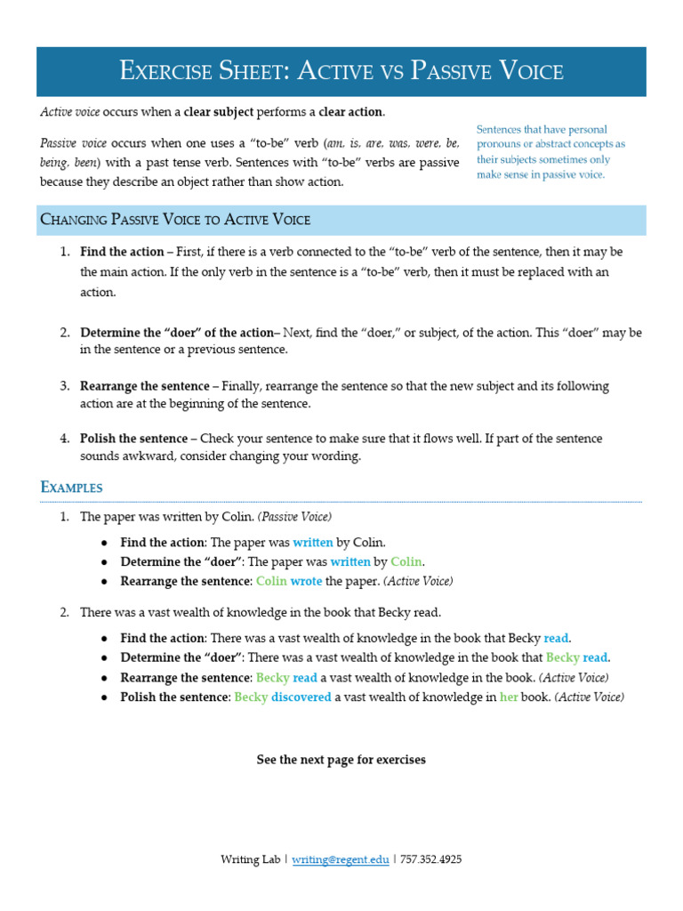 Active & Passive Voice Worksheet | PDF