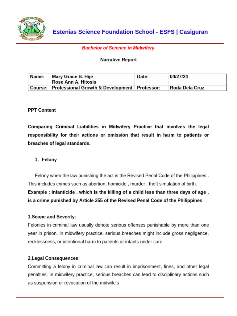 Narrative Report in Criminal Liabilities | PDF