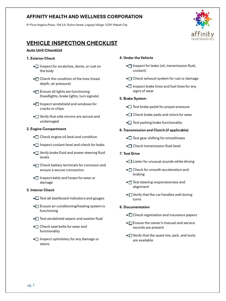 Vehicle Inspection Checklist | PDF
