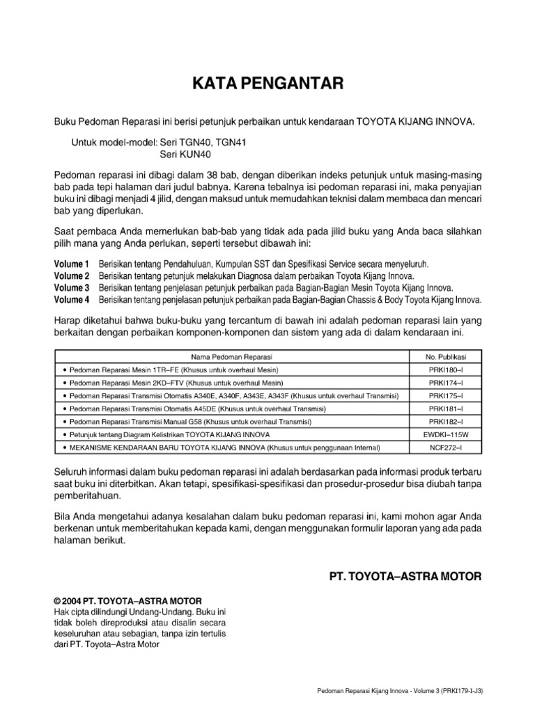 Pedoman Reparasi Kijang Innova Volume 3 | PDF