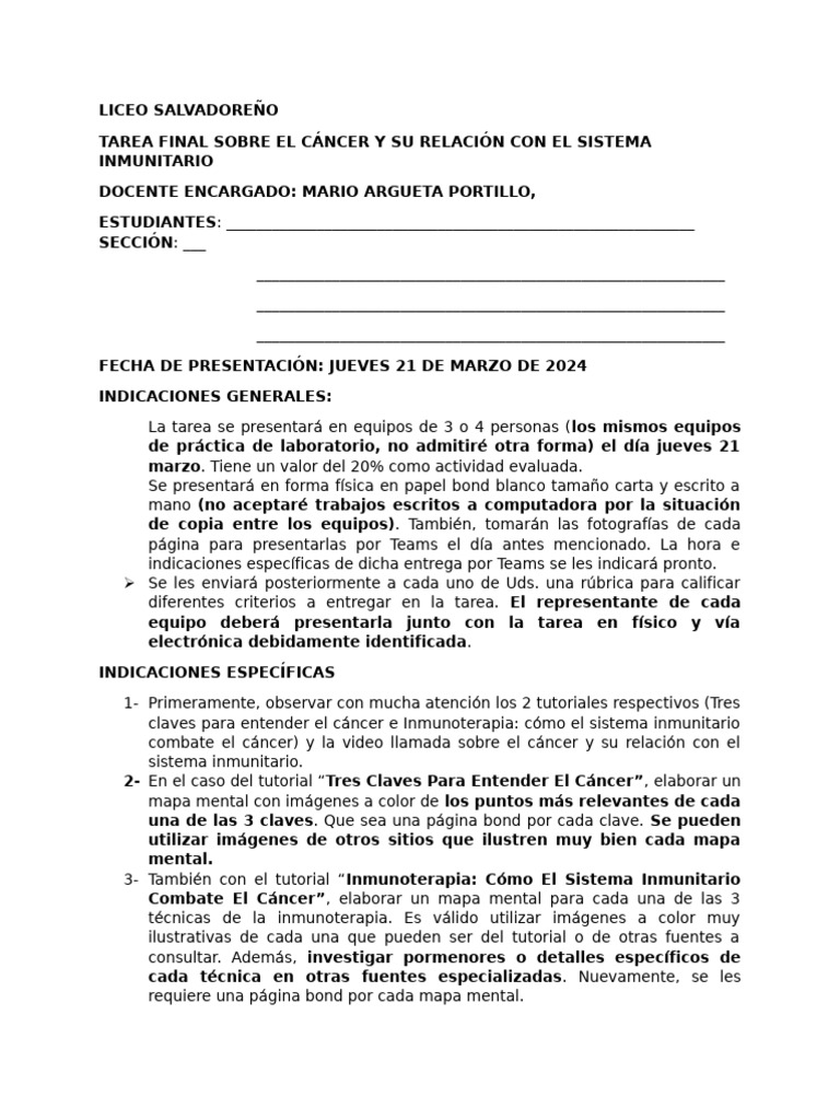 Tarea Evaluada Sobre El Cáncer | PDF