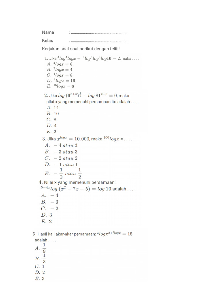 Soal Logaritma Pdf