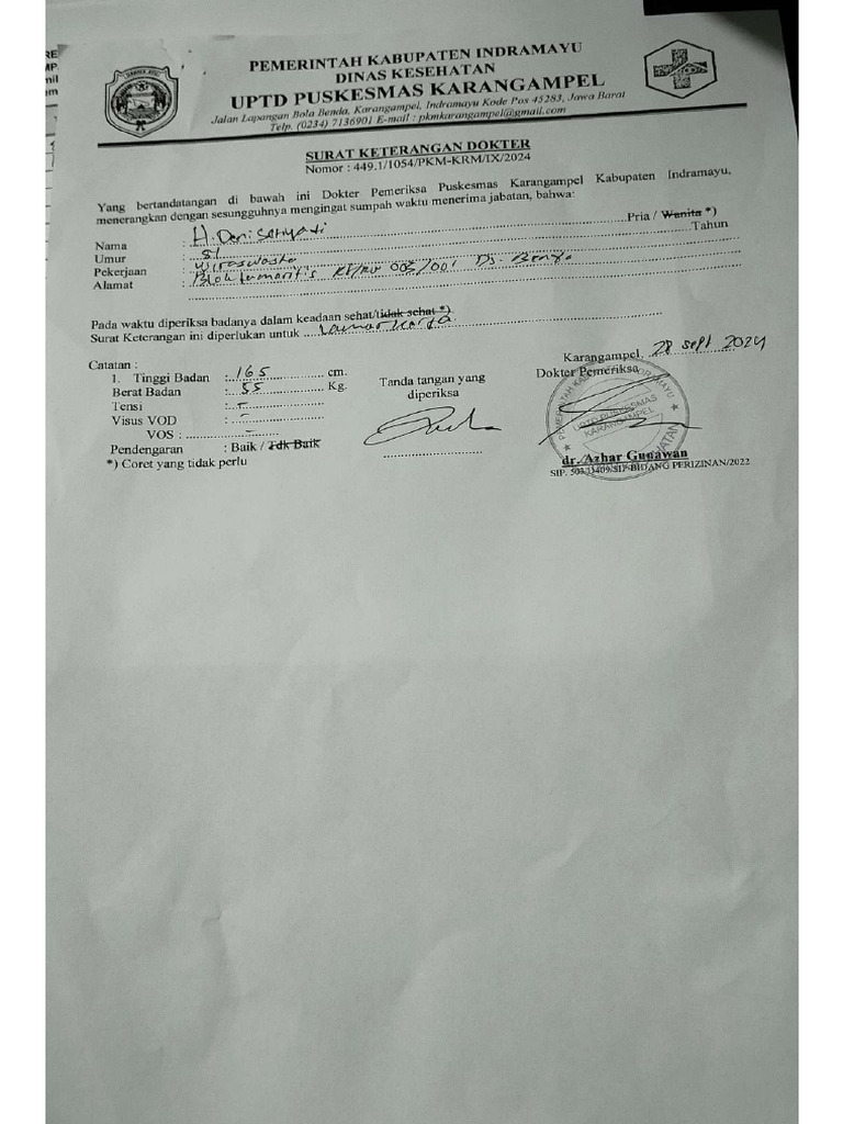 Surat Sehat Deni | PDF