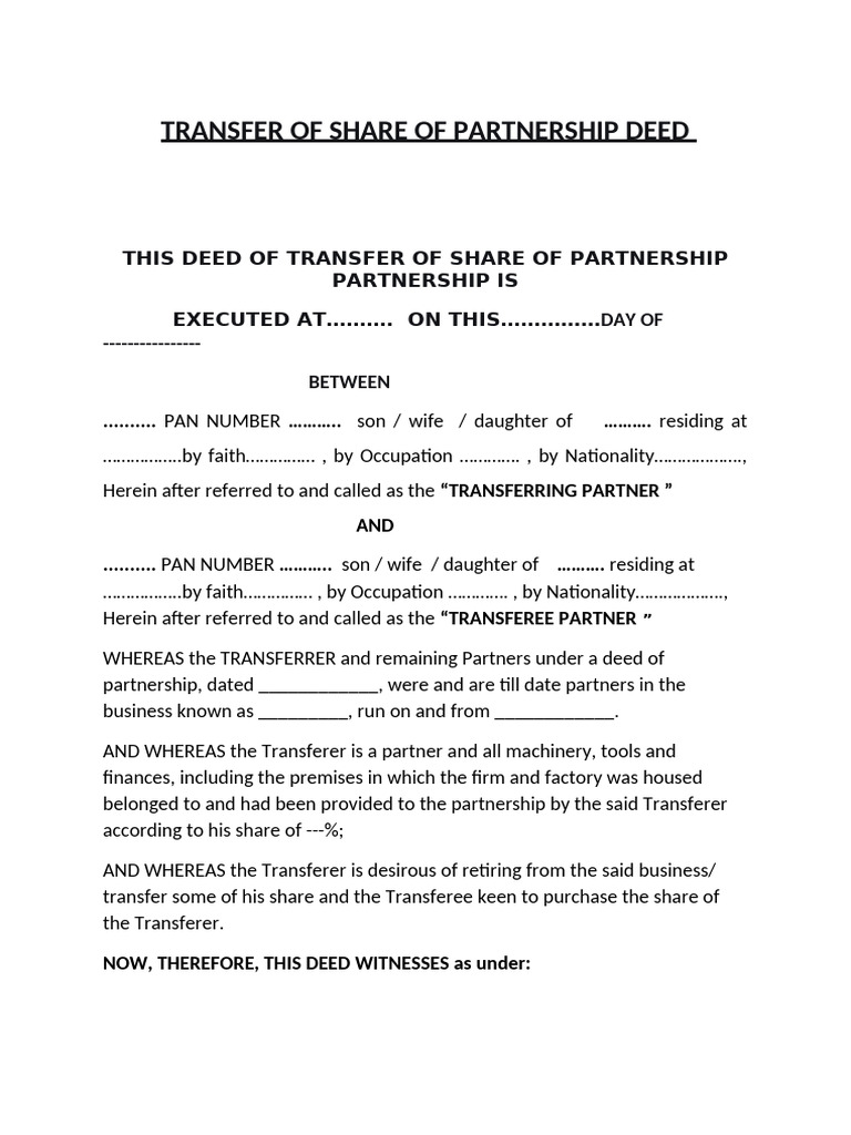 Partnership Share Transfer Agreement | PDF | Partnership | Goodwill (Accounting)