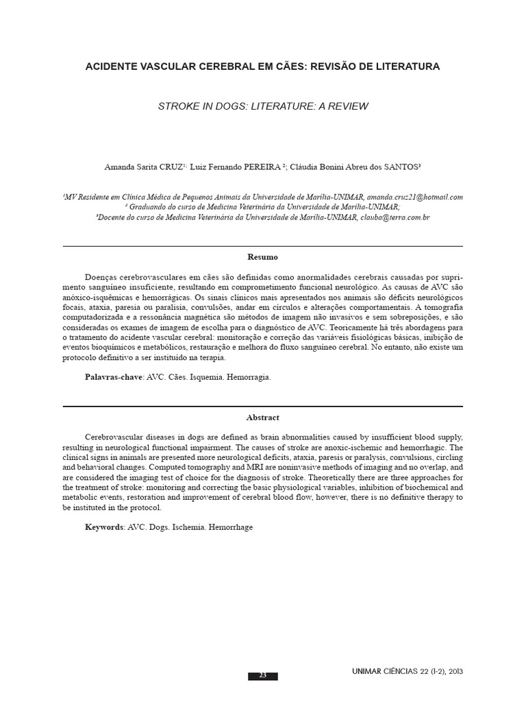 Acidente Vascular Cerebral em Cães | PDF