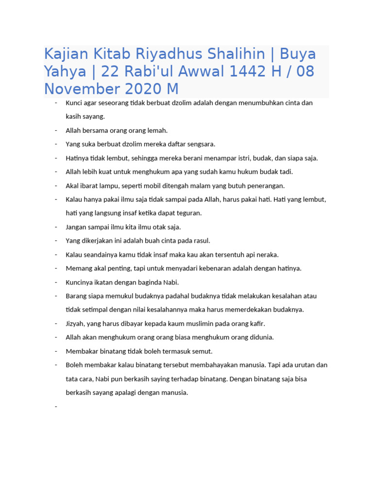 Fakhrudin - SMAIQU - Kajian Kitab Riyadhus Shalihin | PDF