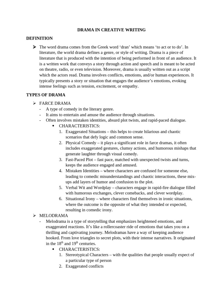 Drama in Creative Writing | PDF | Comedy | Musical Theatre