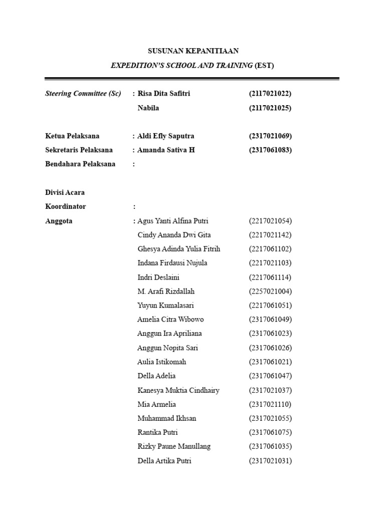 Susunan Kepanitiaan Est 2024-2 (Fix) | PDF