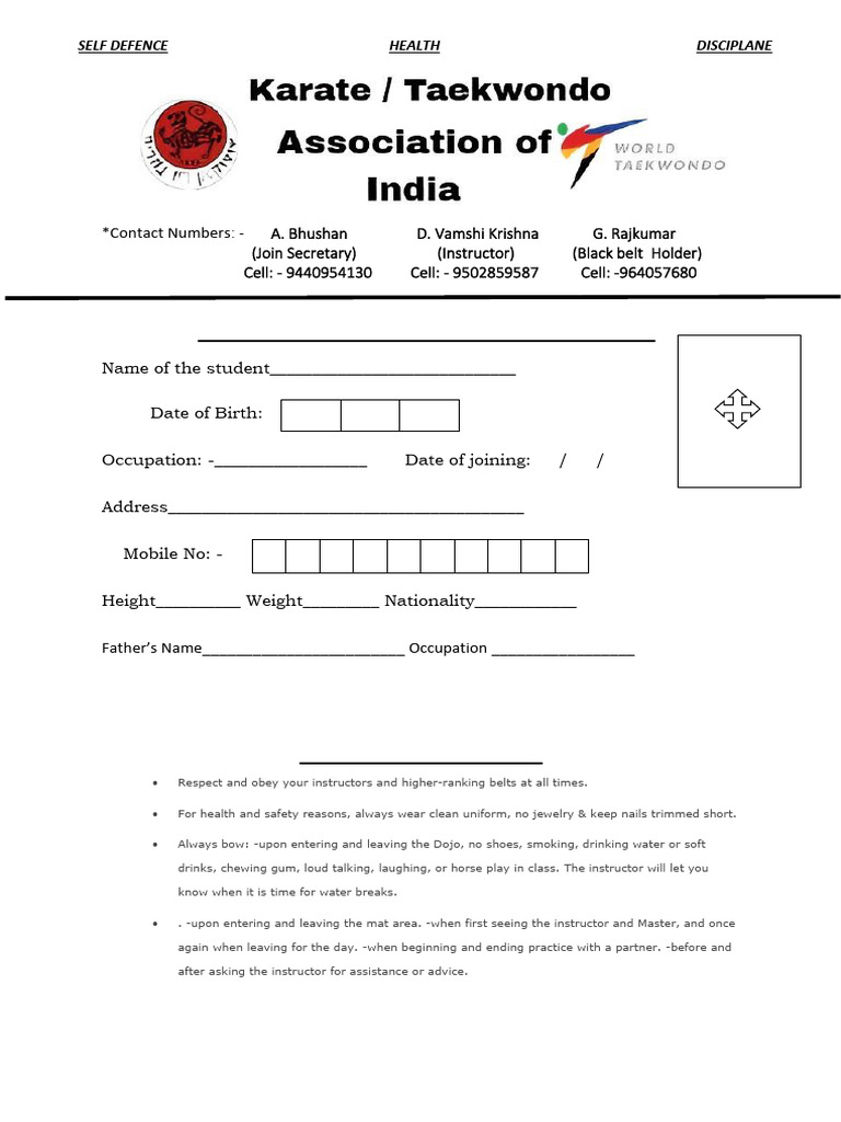 Karate Admission Form | PDF