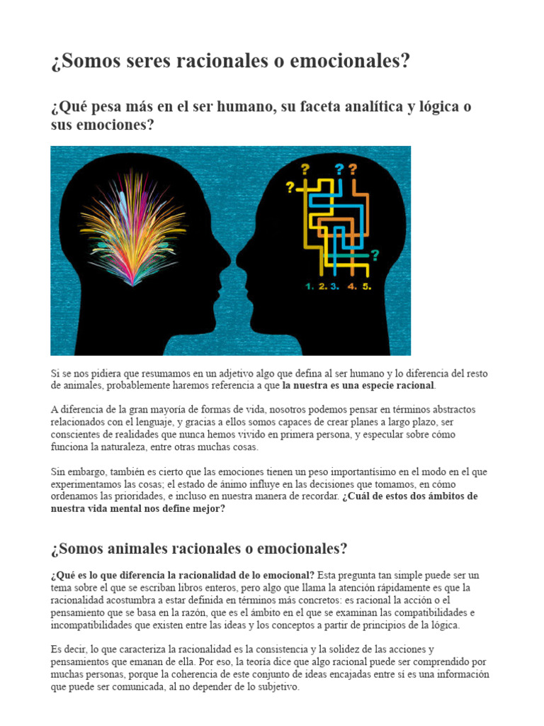 ¿Somos Seres Racionales o Emocionales | PDF