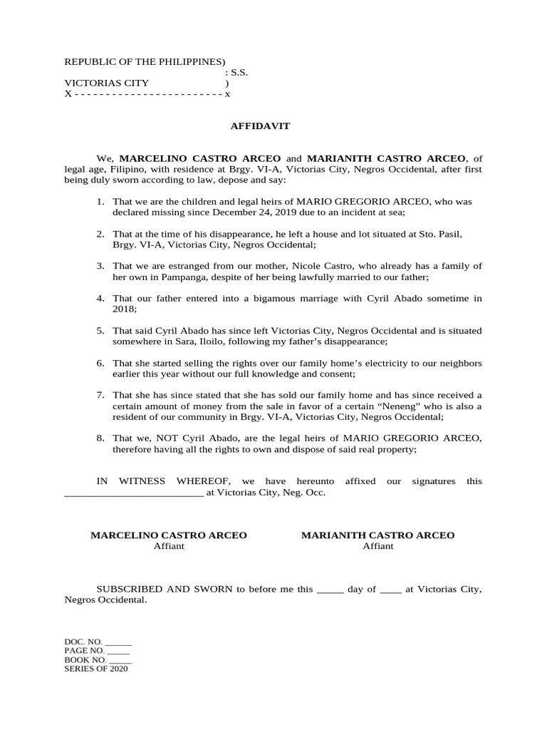 2020 Affidavit Bigamous Marriage | PDF