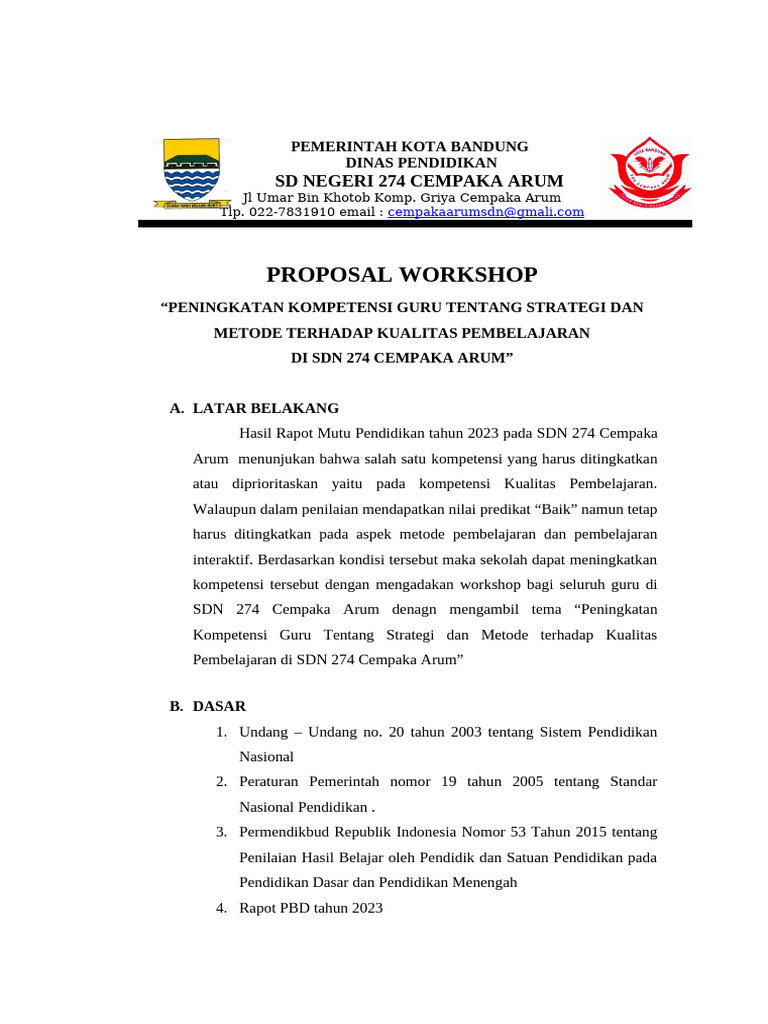 Propo Sal Workshop Peningkatan Kompetens | PDF