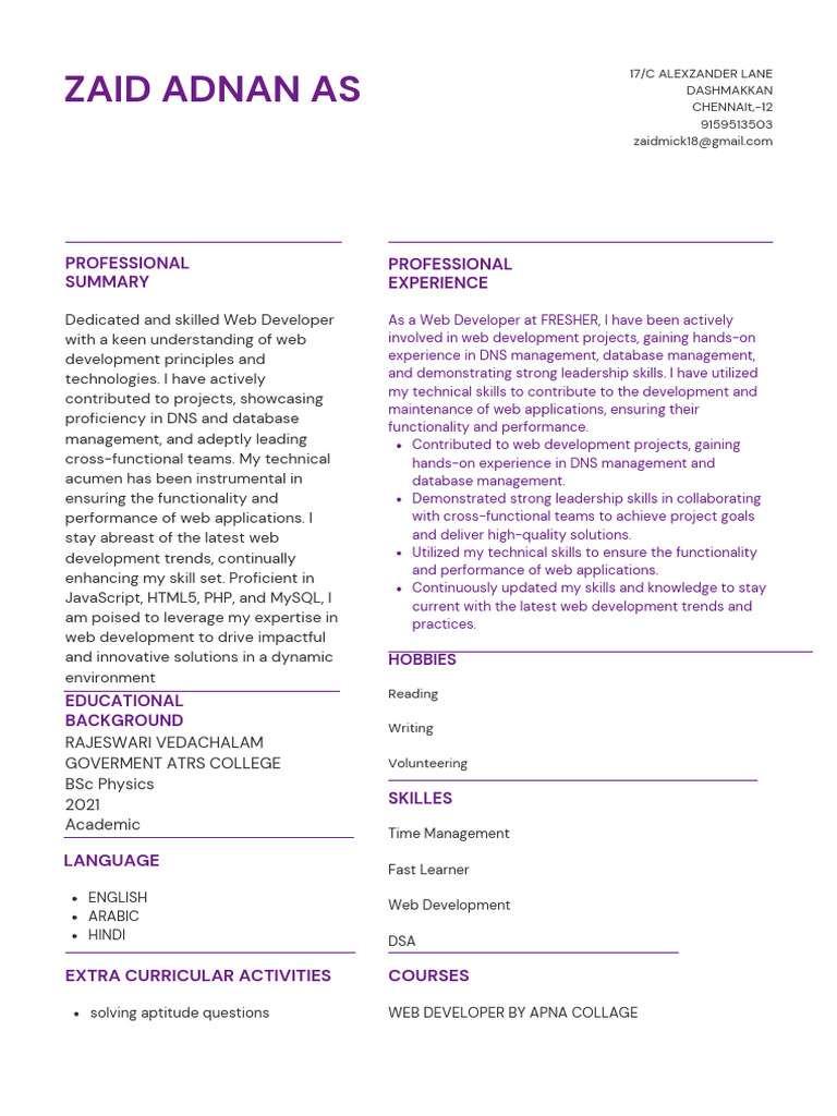 White and Purple Clean Lines Doctor Resume | PDF