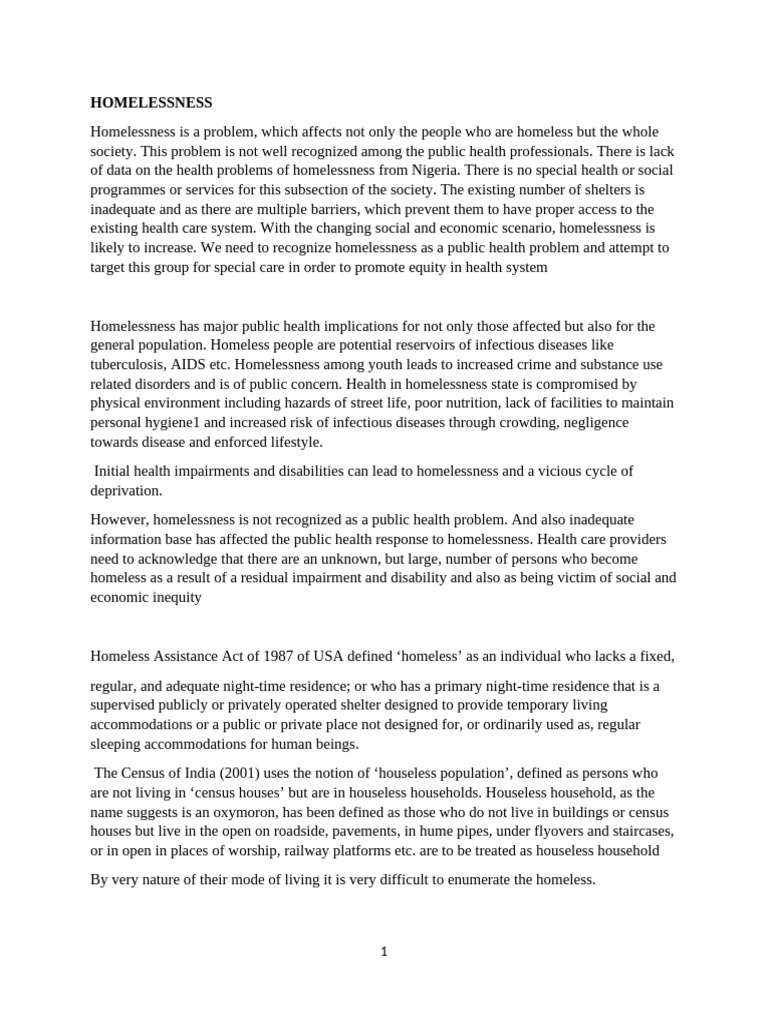 Homelessness Is A Problem The Note | PDF