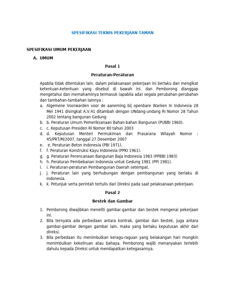 Spesifikasi Teknis Pekerjaan Taman | PDF | Teknologi & Rekayasa