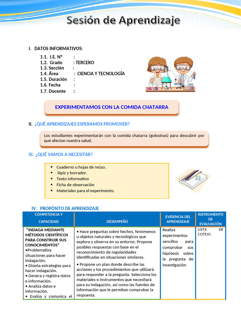 d3 A1 Sesion Ct. Experimentamos Con La Comida Chatarra | PDF