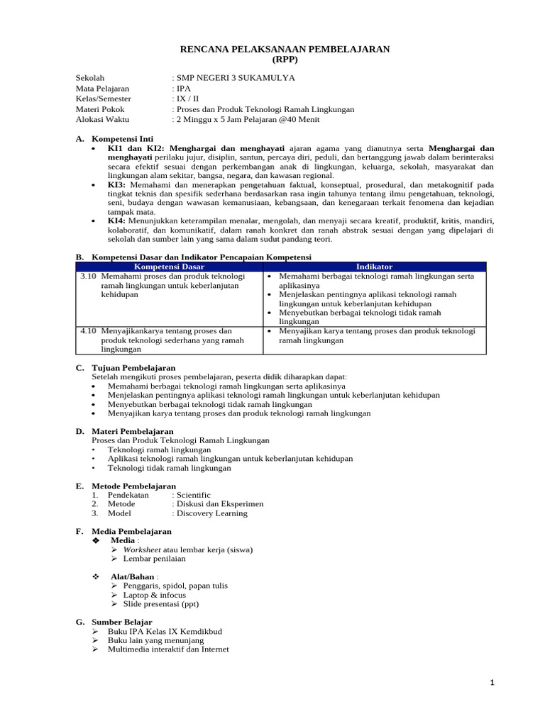 RPP 10 Proses Dan Produk Teknologi Ramah Lingkungan | PDF