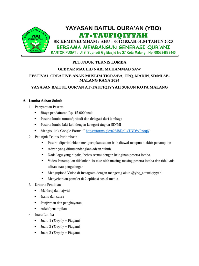 Petunjuk Teknis Lomba-1 | PDF