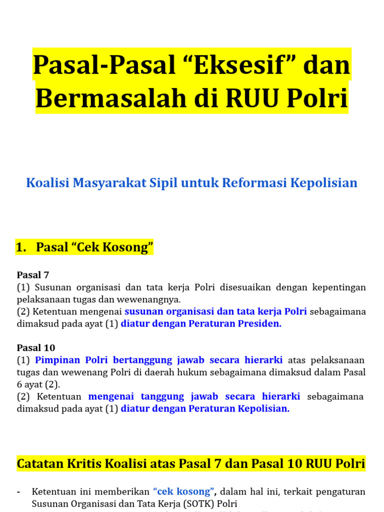 Pasal-Pasal "Eksesif" Dan Bermasalah Di RUU Polri - 240806 - 160536 | PDF