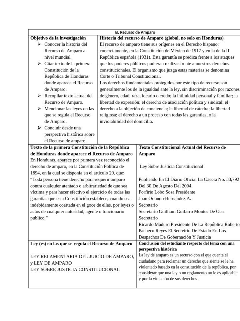 Recurso de Amparo | PDF | Constitución | Derecho