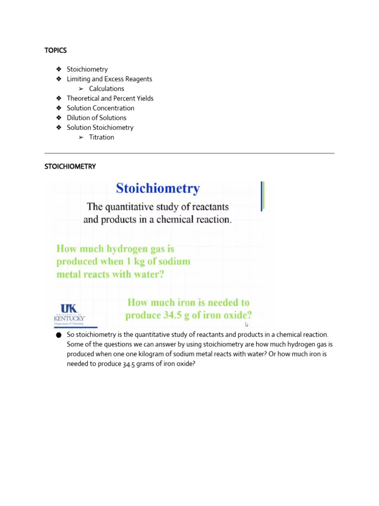 Week 5 - Stoichiometry | PDF