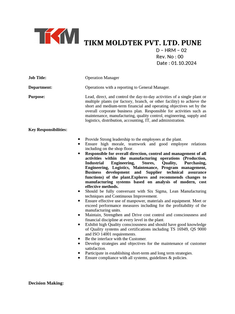 JD - Business Head | PDF