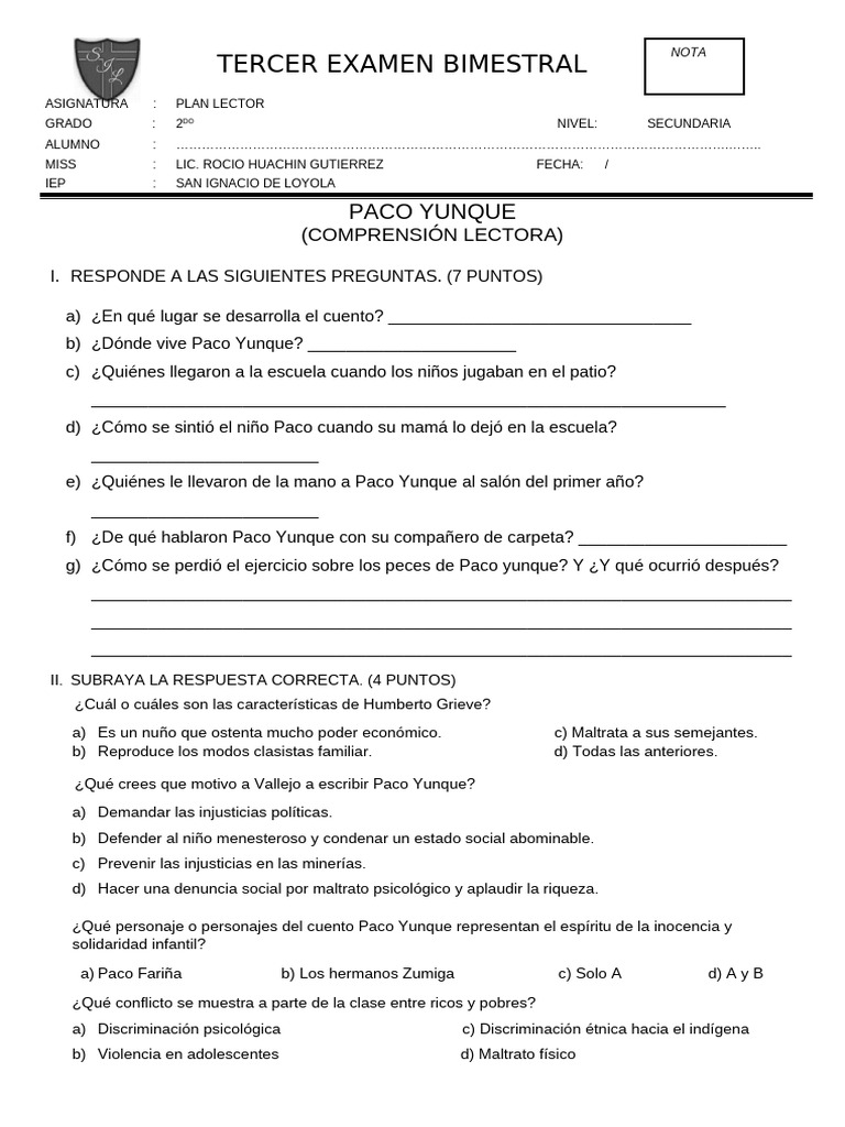 3er Bimestral 2do Sec | PDF