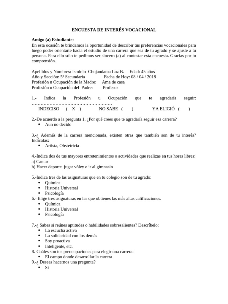 Encuesta de Interés Vocacional | PDF