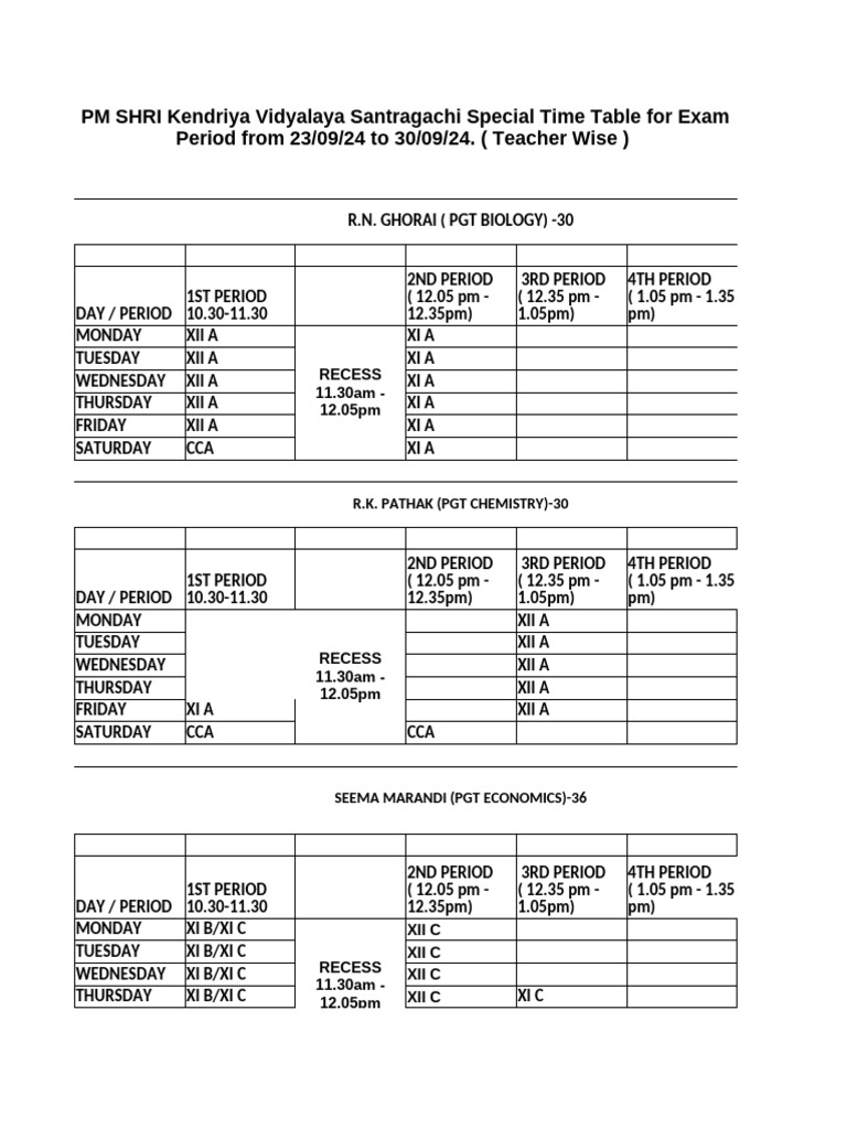Special Time Table For Exam Period (23-09-24 To 30-09-24-1 | PDF