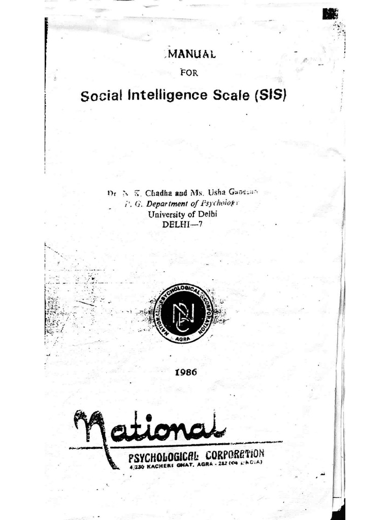 Social Intelligence Scale (Sis) | PDF
