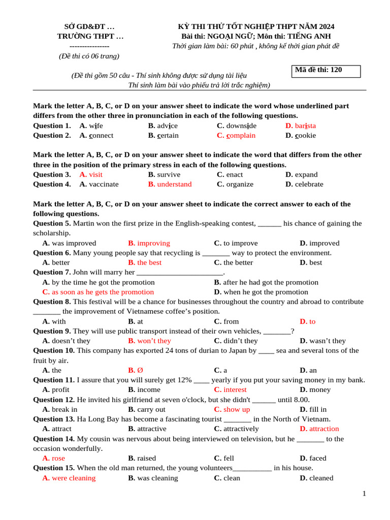 20. Đề 20- Chuẩn MH 2024 - T Anh - có Key chi tiết | PDF