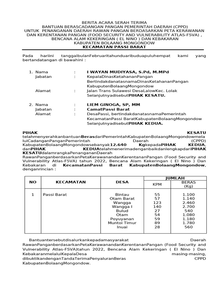 BAST Camat Passi Barat (9 Desa) OK | PDF