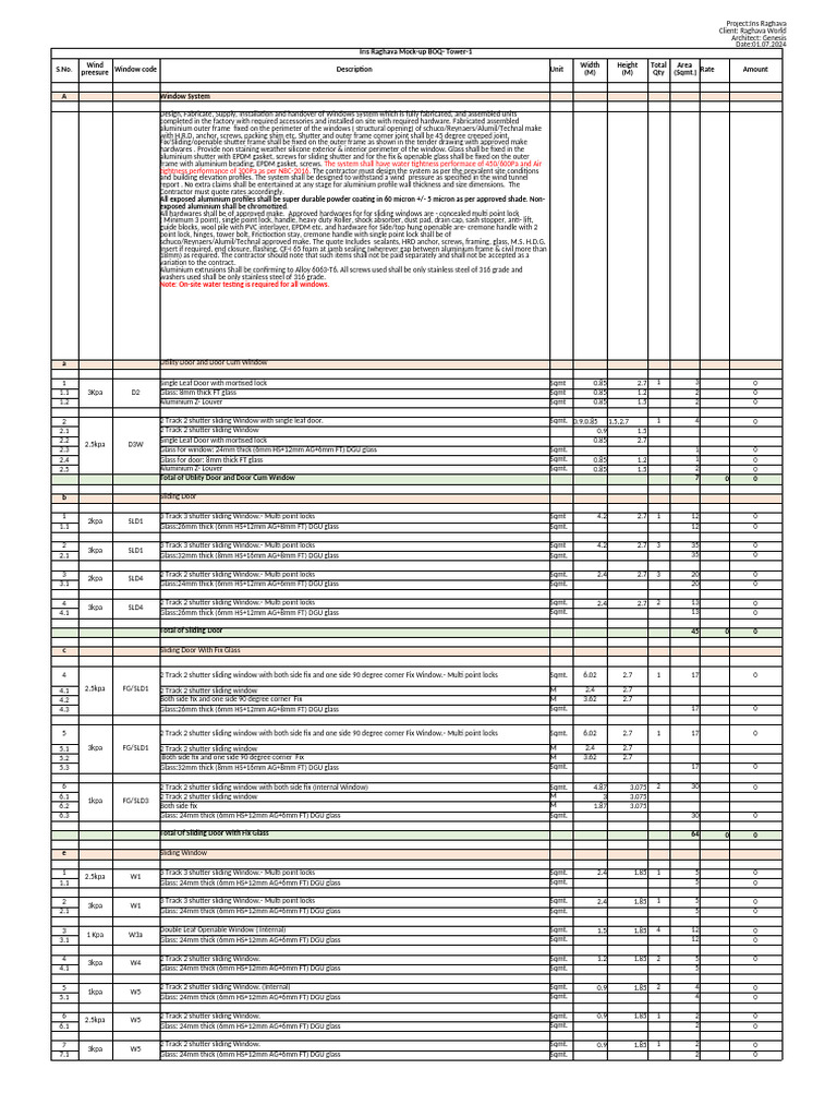 Marketing Office - BOQ - 17.07.24 | PDF | Window | Door