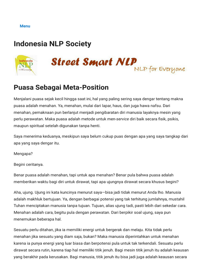 Puasa Sebagai Meta-Position - Indonesia NLP Society | PDF