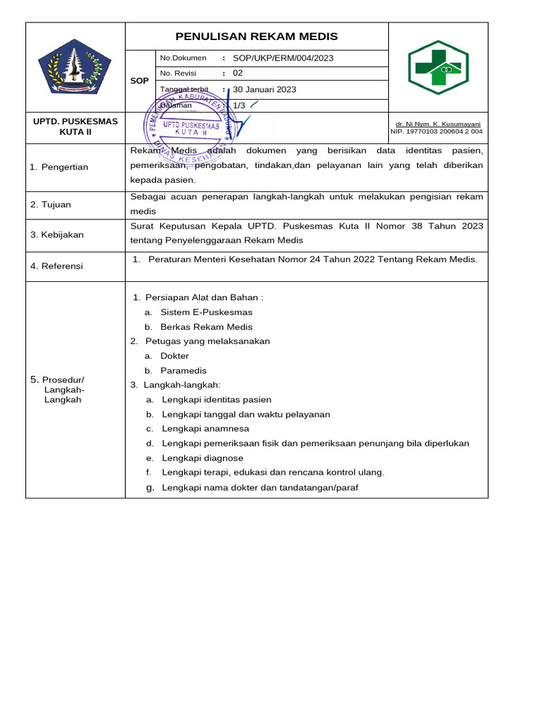 PENULISAN REKAM MEDIS Acc | PDF
