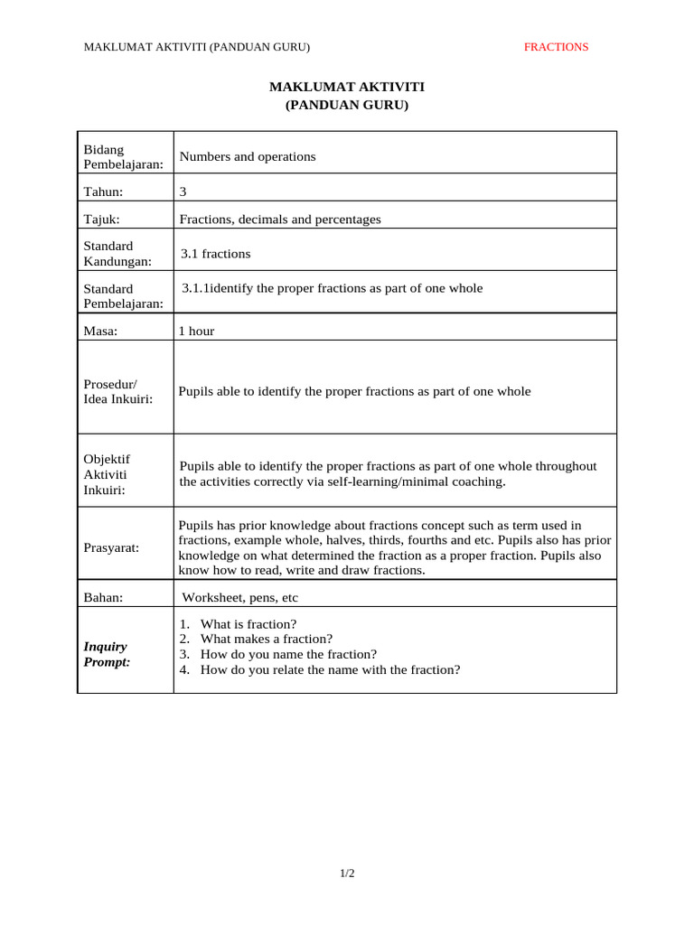 Fraction Inquiry Based Lesson Plan | PDF Fraction Inquiry Based Lesson Plan | PDF
