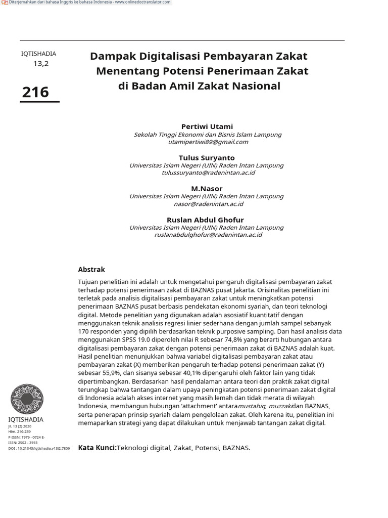 The Effect Digitalization Zakat Payment - En.id | PDF