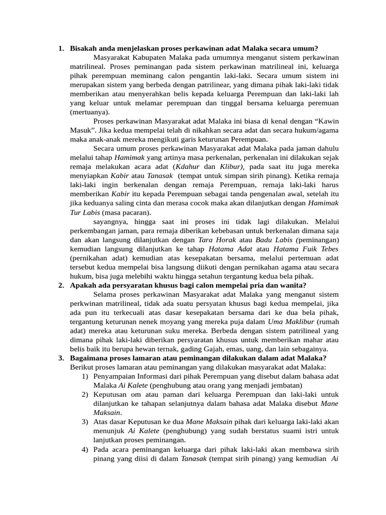 Proses Perkawinan Masyarakat Suku Fehan Malaka | PDF