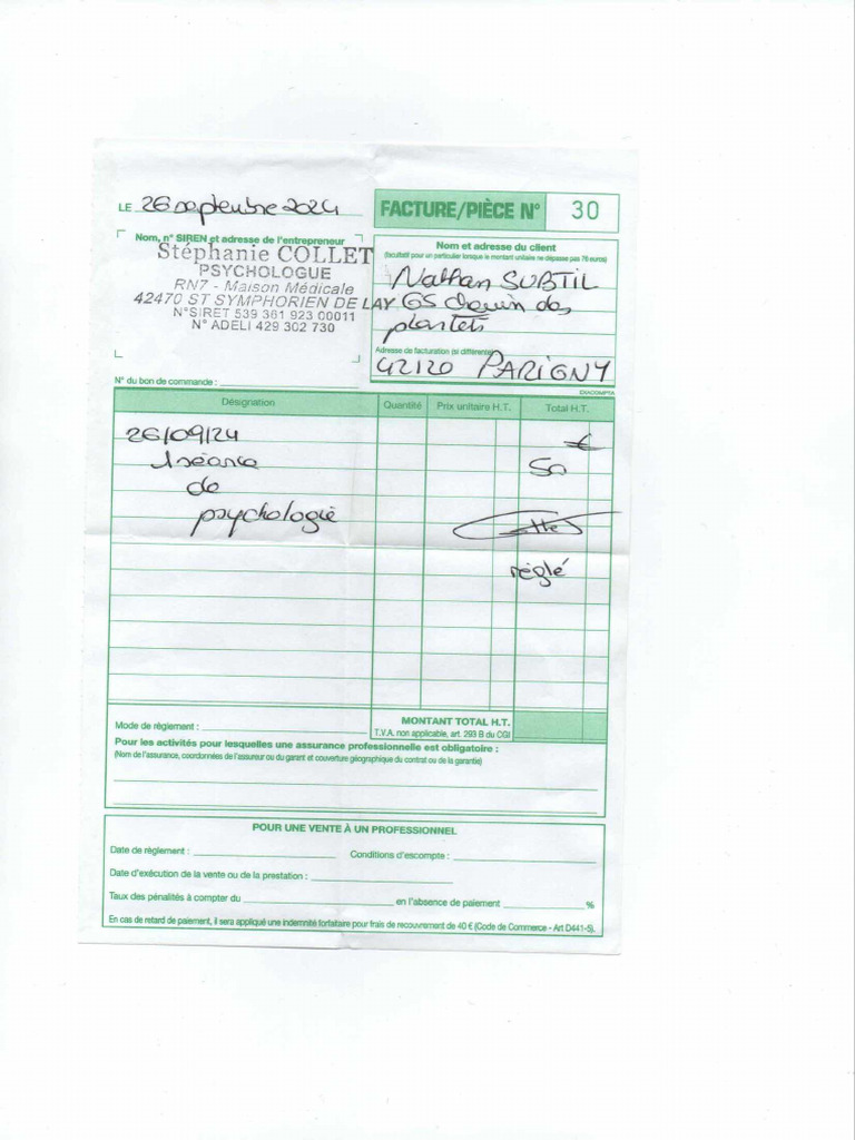 Facture Psychologue | PDF