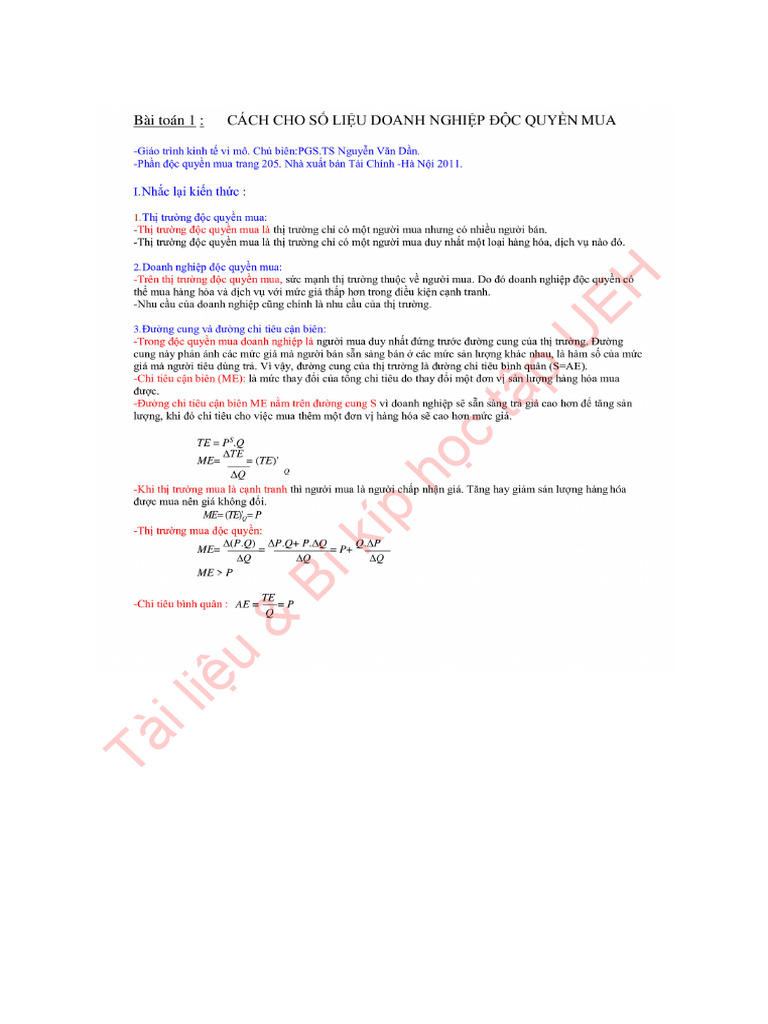 Phương Pháp Giải Bài Tập Vi Mô OTSV | PDF