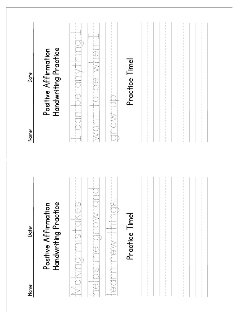 Positive Affirmation Handwriting Practice | PDF