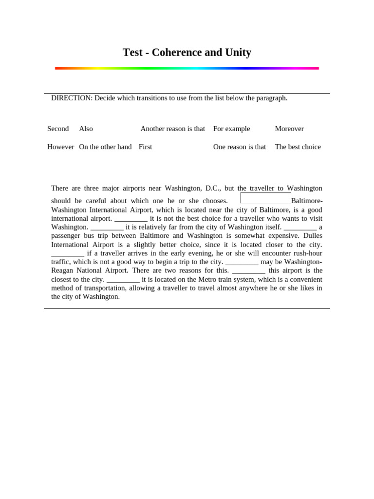97 Test On Coherence and Unity | PDF